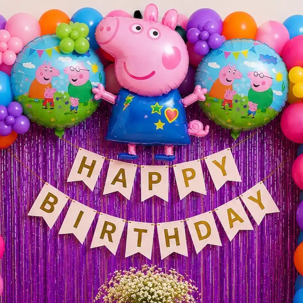 Peppa Pig Theme Birthday Decoration with Balloon Arch